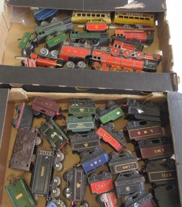 Playworn clockwork locomotives and tenders including chad valley ...