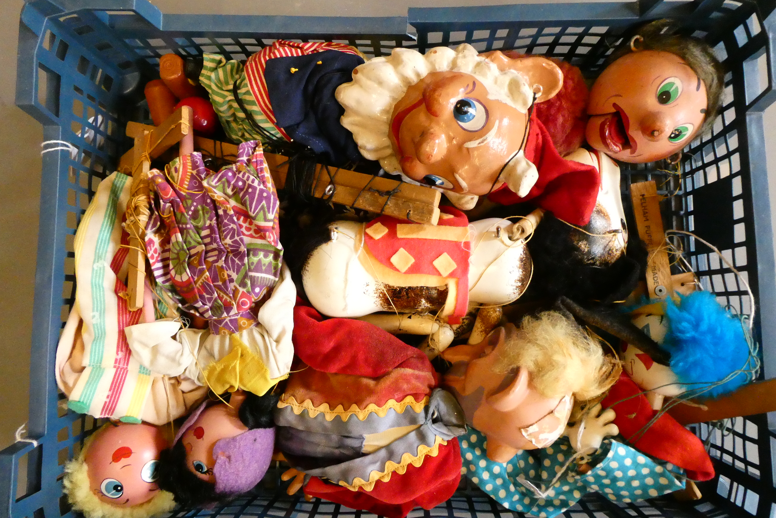 Eight pelham puppets, including big ears, wizard, clown and horse etc ...