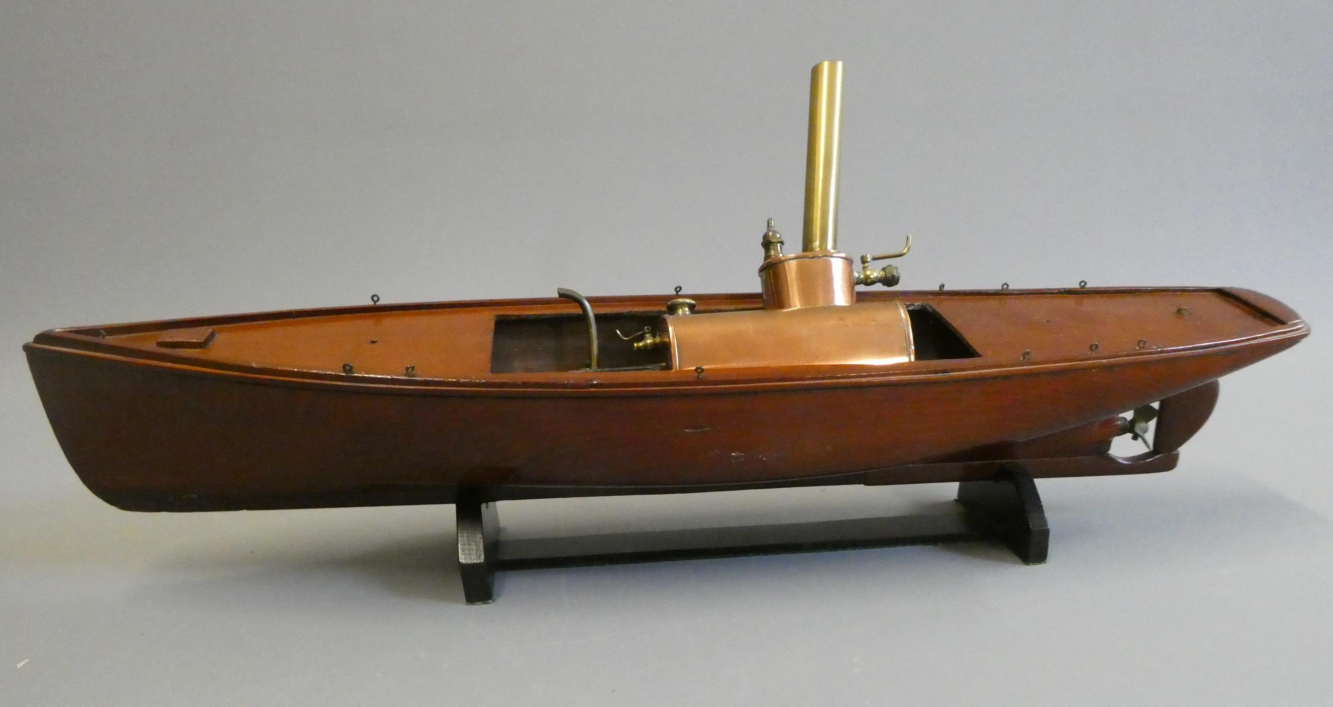 A wooden model steam launch with single cylinder oscillating steam ...
