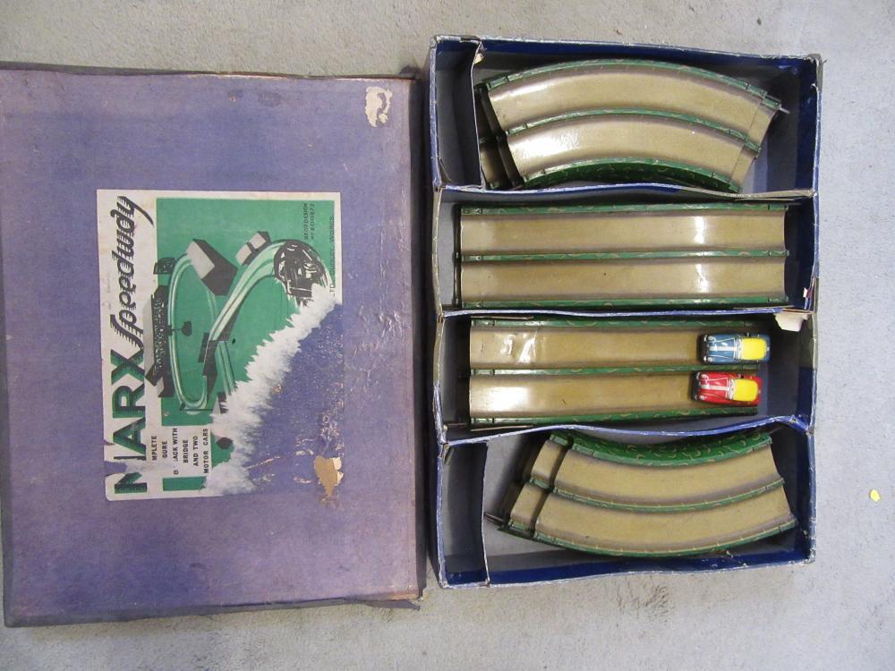 A marx speedway with track and two cars | Hartleys Auctioneers & Valuers