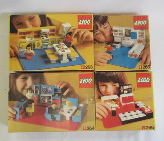 Four 1970's lego home maker sets comprising 263, 264, 265 and 266 ...