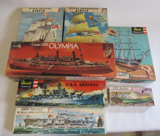 Seven plastic model ship kits by airfix and revell, unchecked for ...
