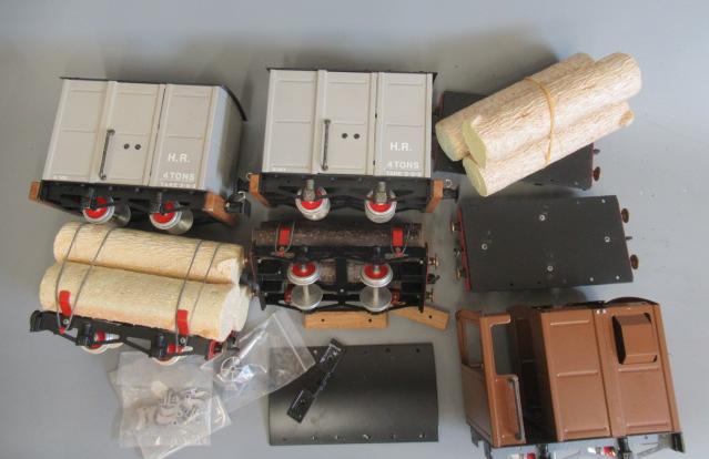 Seven mamod railway wagons including box van, wood wagon, two wagon ...