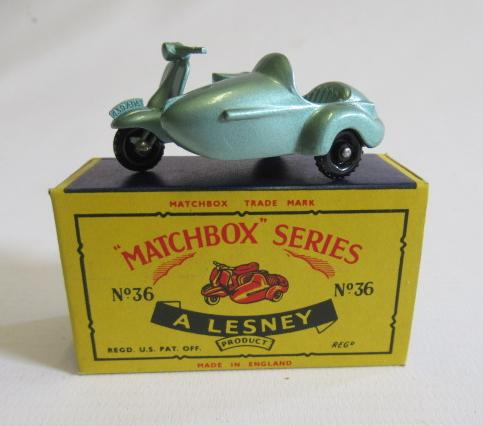Matchbox 36b lambretta and side car, first type box m, model m (est ...