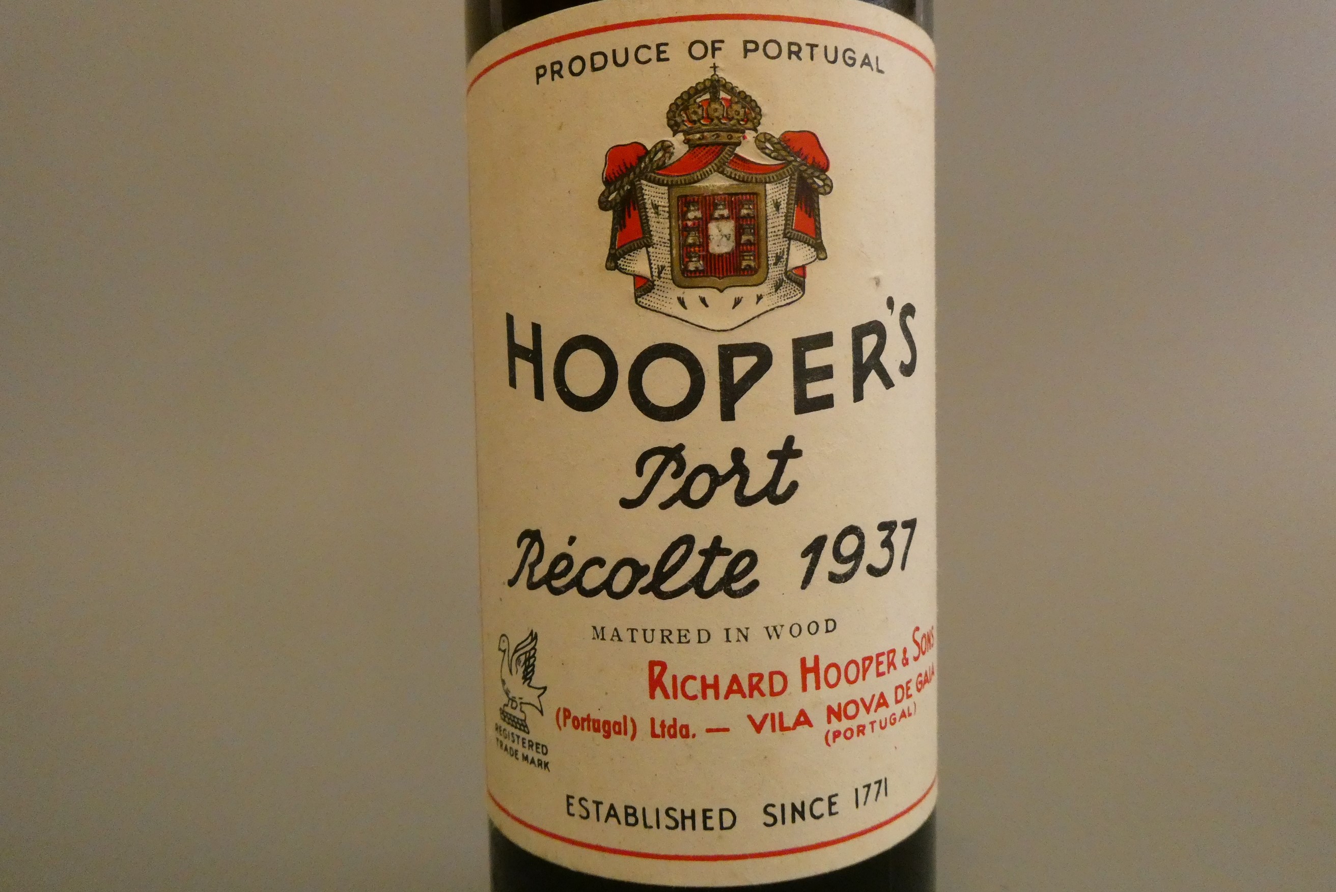 1 bottle hooper's 1937 port, vila nova de gaia (est. plus 24% premium ...