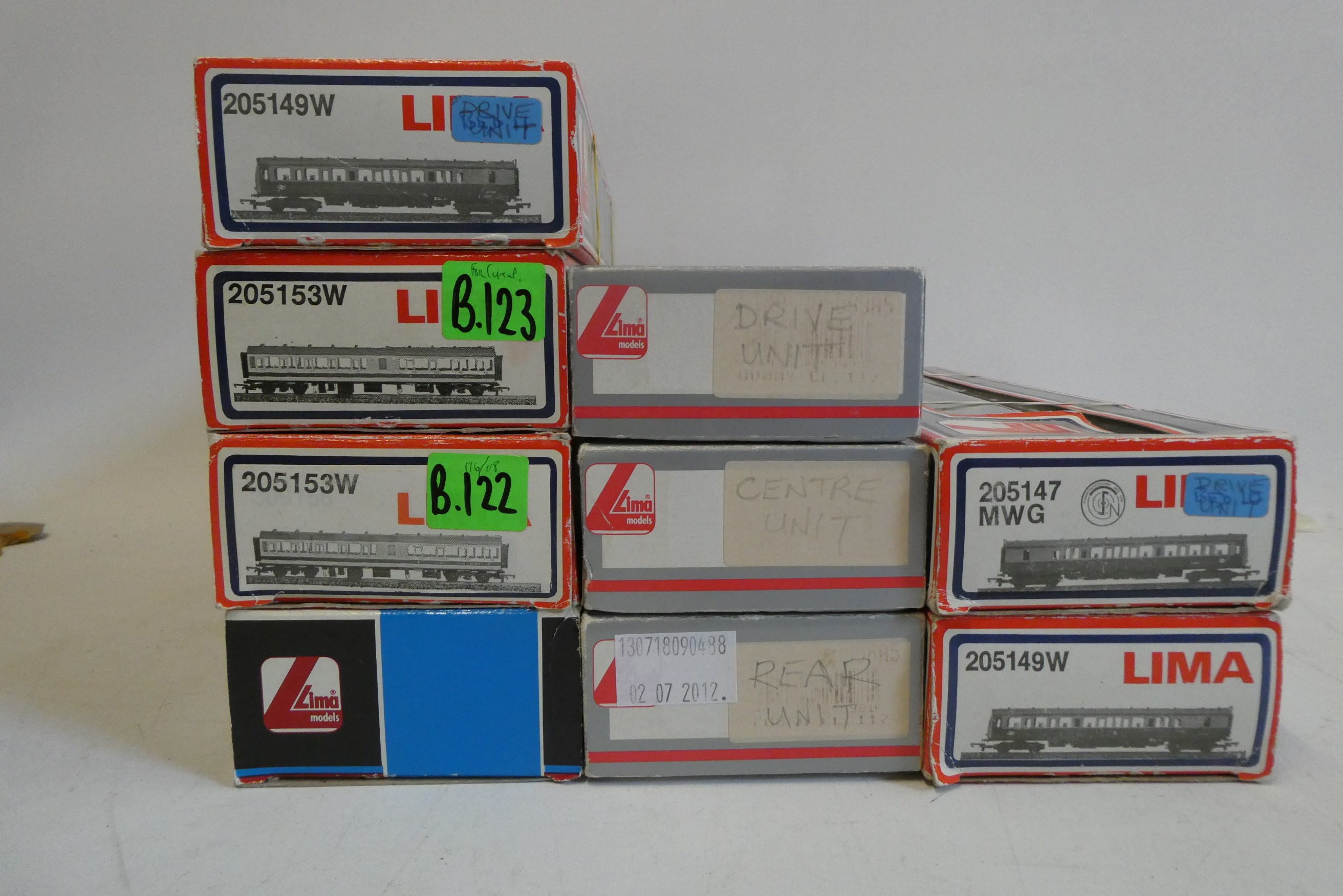 Lima models dmu sets comprising br blue two car set, br grey three car ...
