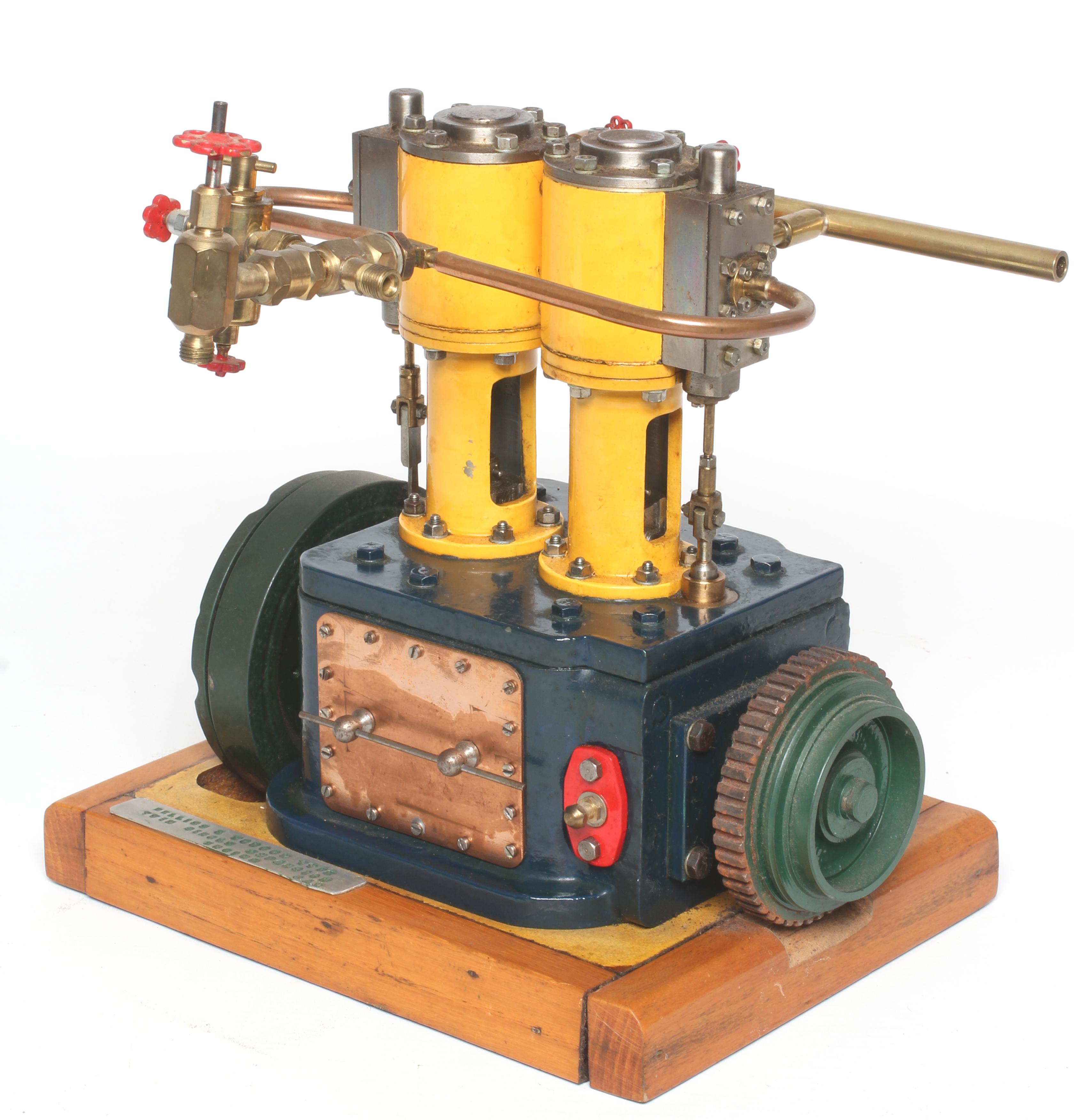 Twin cylinder steam engine of the belliss and morcom type fitted with ...