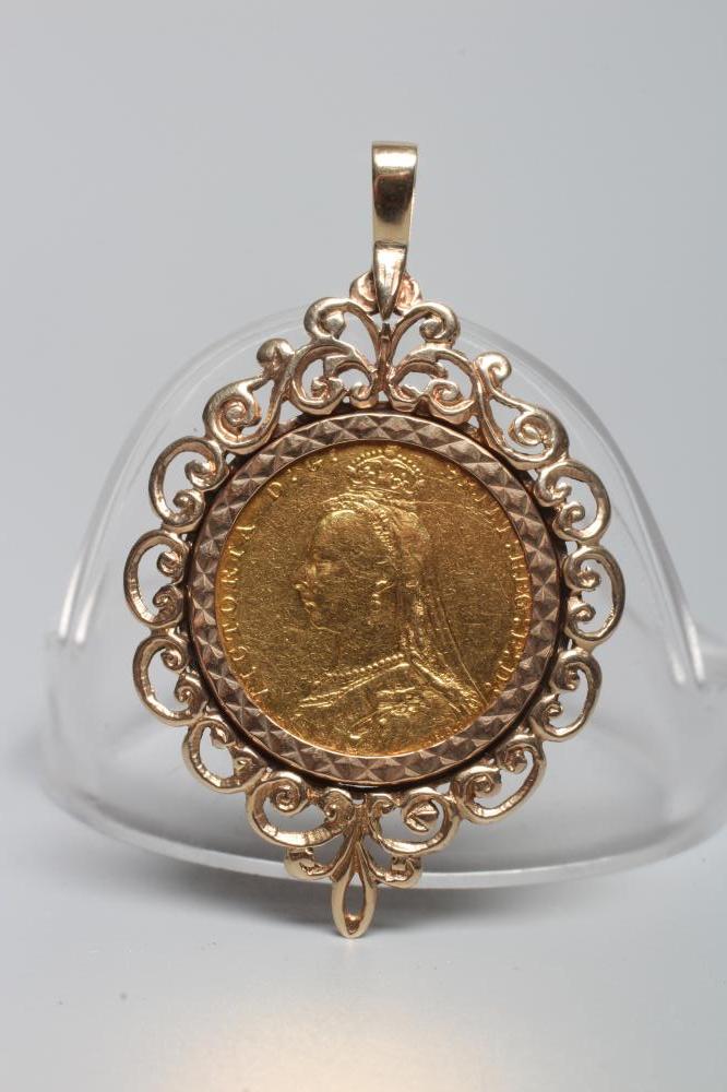 A victoria jh sovereign, 1892, in a 9ct gold pendant loose mount, 13.5g ...