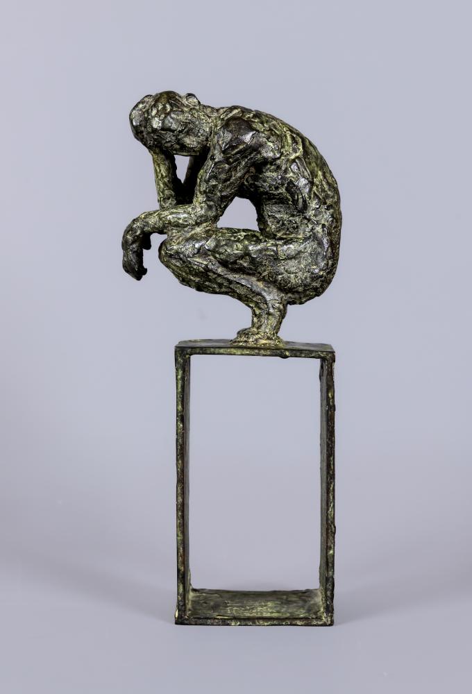 Laurence edwards (b.1967) crouching man, bronze sculpture, signed and ...