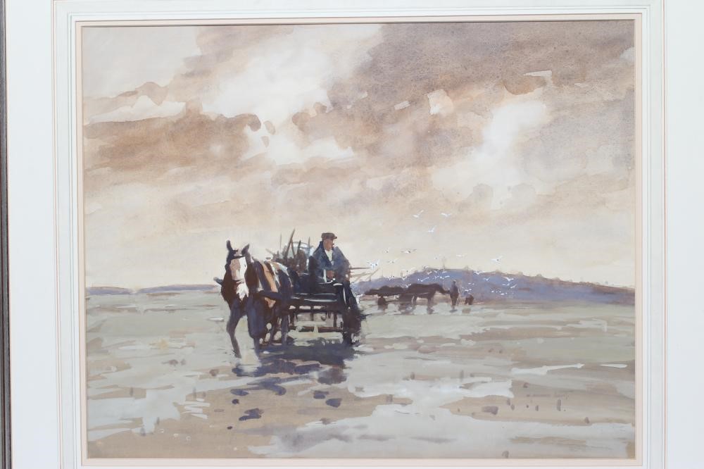 William norman gaunt (1918-2001) returning from the fishing baulks, heysham, watercolour, 19" x ...