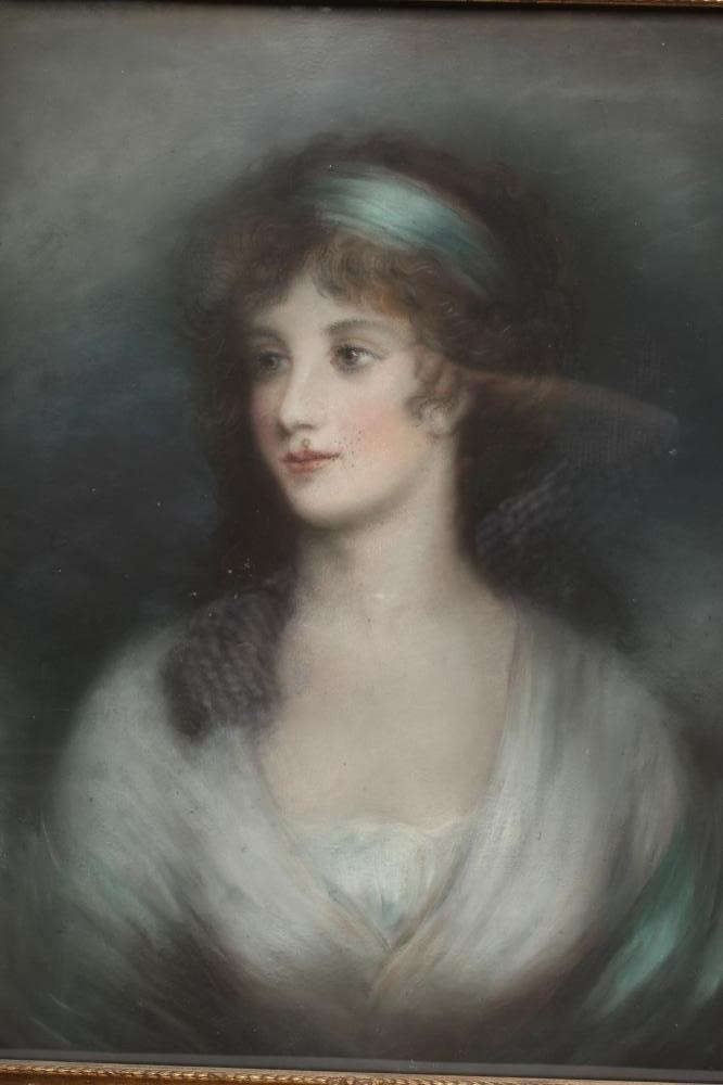 English school (18th century) portrait of a lady wearing a blue hair ...