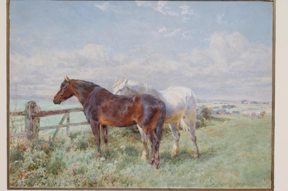 Charles collins (c.1818-1899) horses and cattle in open fields, signed ...