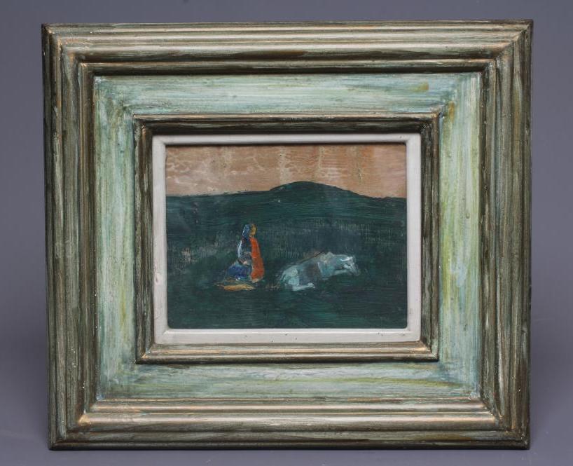 Charles s higgins (1893-1980) the sick cow, oil on board, 5" x 6 1/2 ...