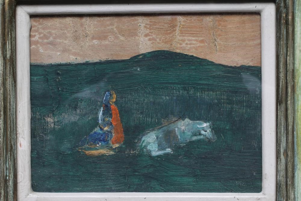 Charles s higgins (1893-1980) the sick cow, oil on board, 5" x 6 1/2 ...