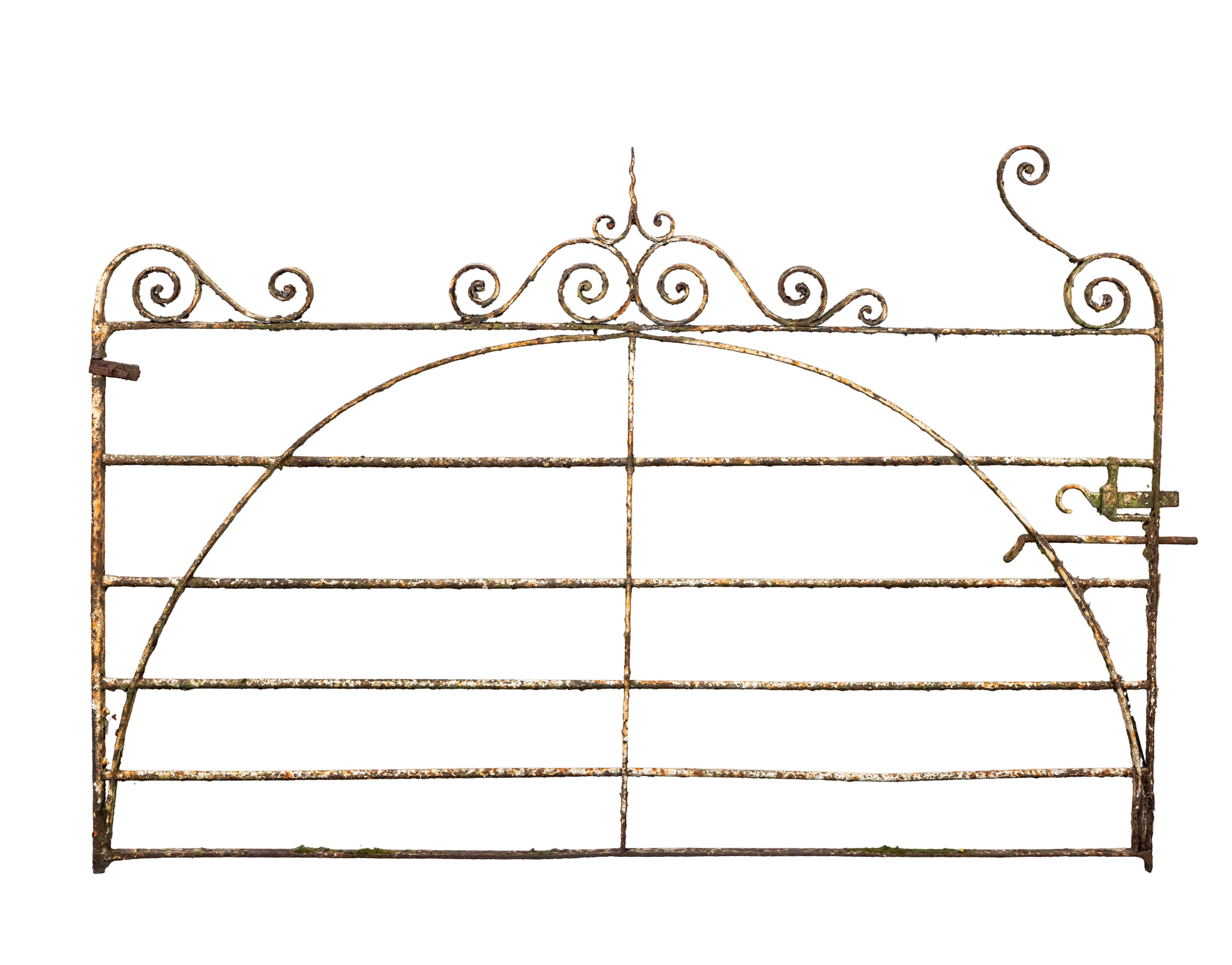 A victorian wrought iron barred estate gate with scrolled surmount, 101 ...