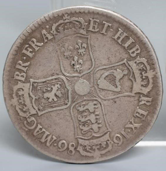 Three james ii silver coins, comprising a 1688 crown with crown ...