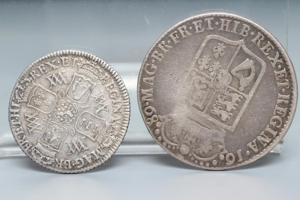 Two william & mary silver coins, comprising a 1689 half crown with ...