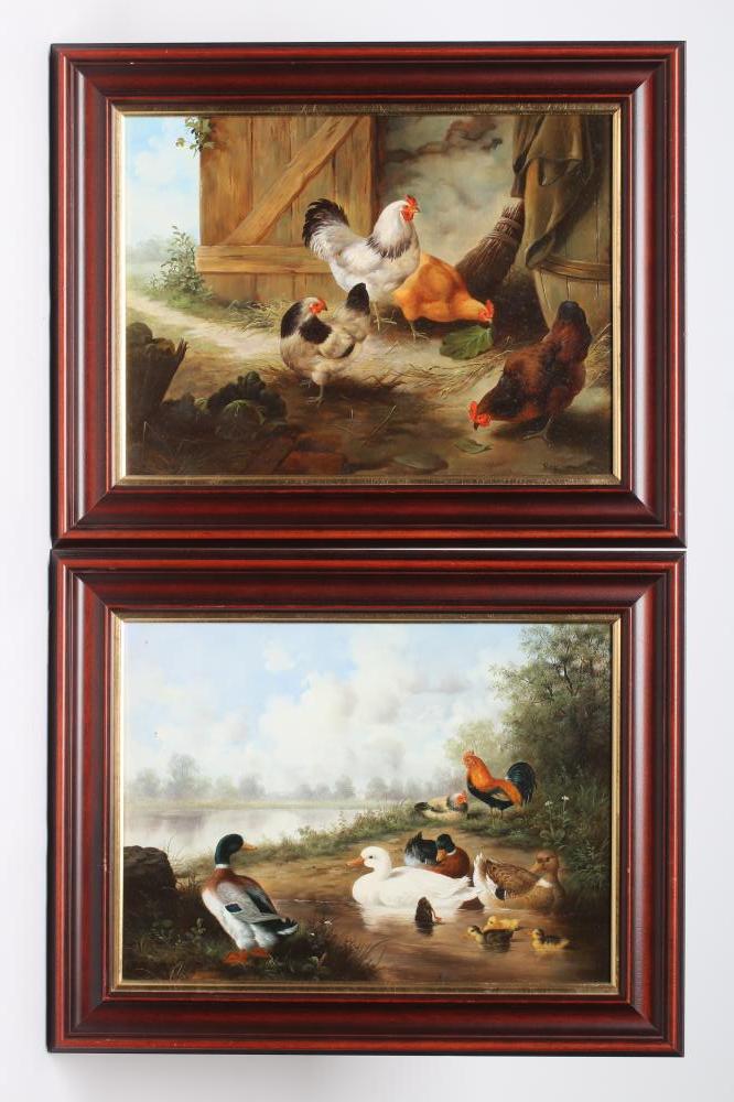 Ray jacob (1928-2010) chickens and ducks, a pair, oil on panel, signed ...
