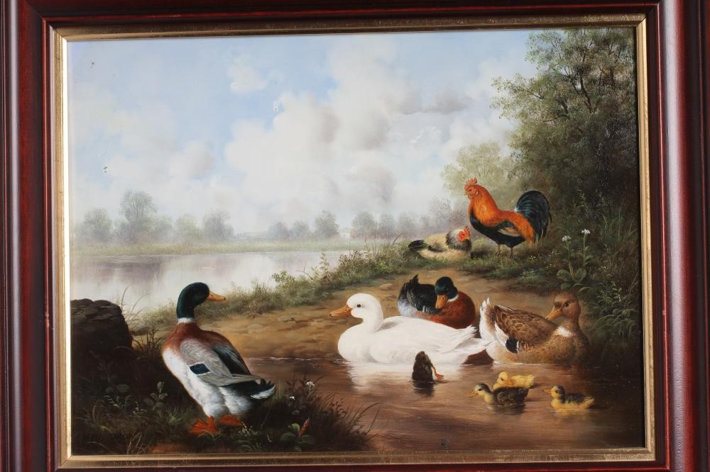 Ray jacob (1928-2010) chickens and ducks, a pair, oil on panel, signed ...