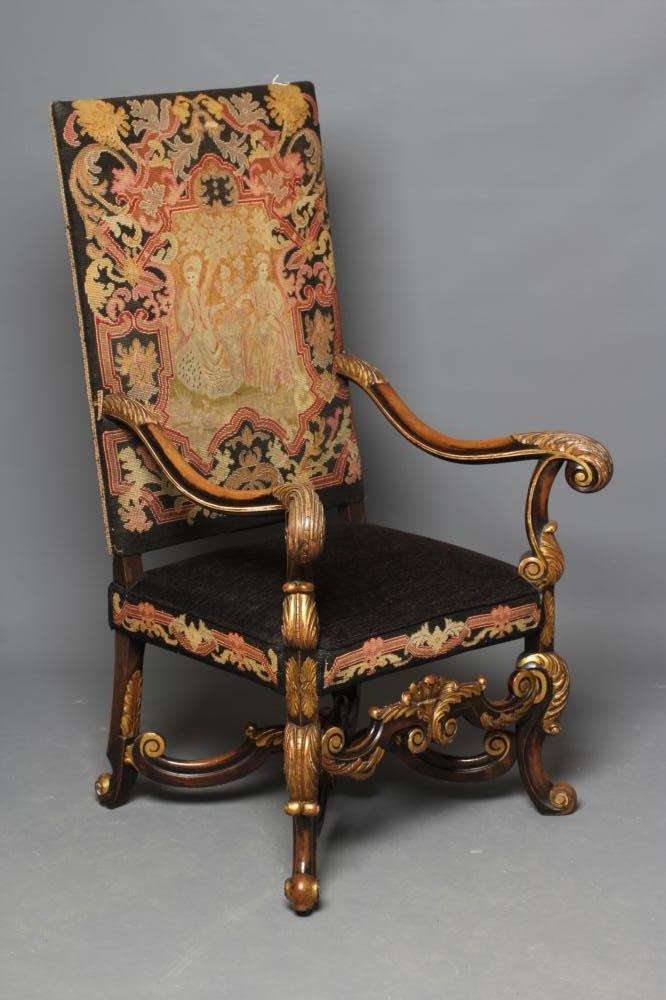 A carolean style ebonised beech and parcel gilt armchair | Hartleys ...