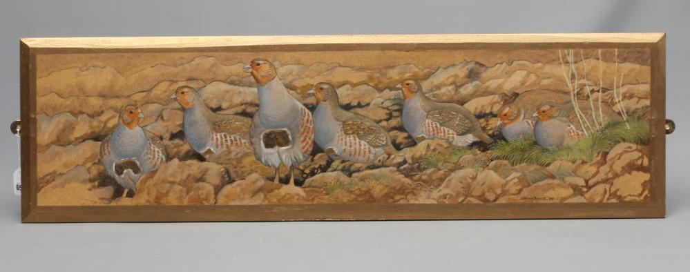 David binns (1935-2020) grey partridges, signed lower right, dated '99 ...