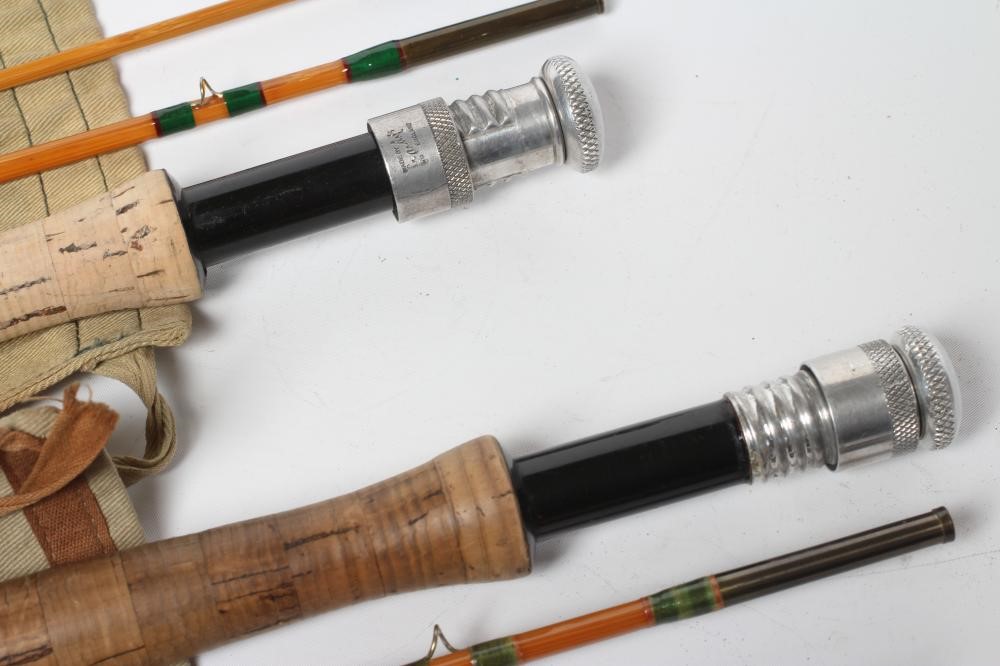 Two hardy the "l.r.h. dry fly" split cane fising rods, both #6 three ...
