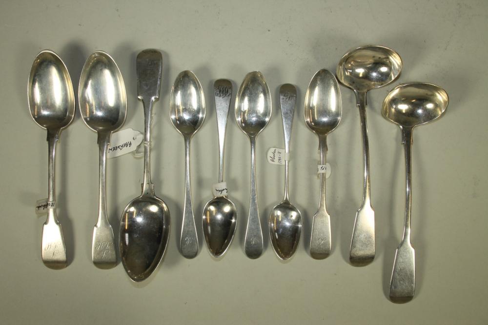 Aberdeen silver - a pair of mid 19th century fiddle pattern toddy ...