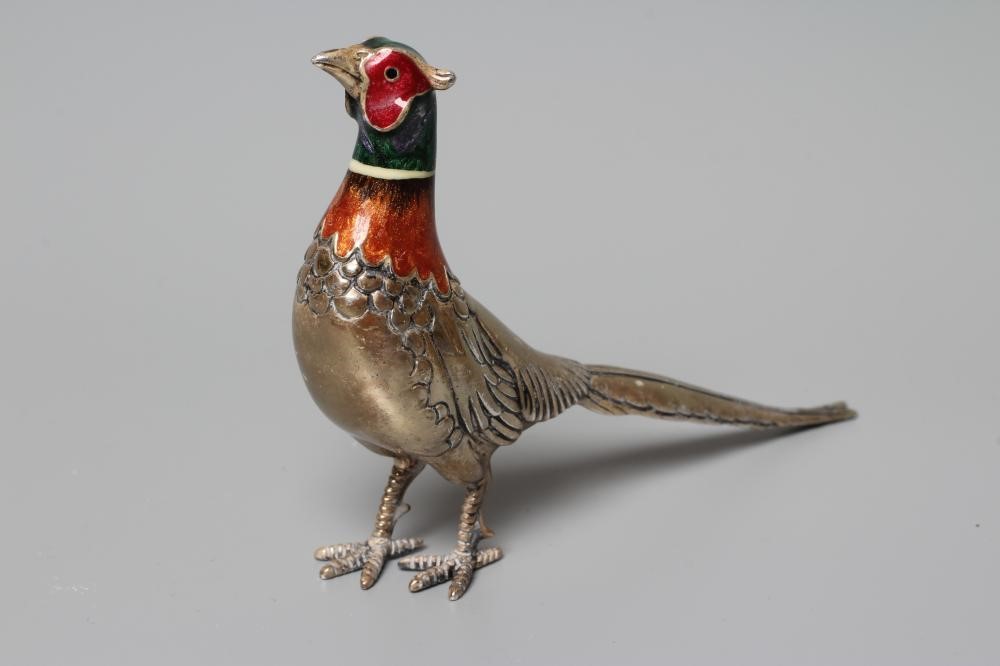 A silver and enamel cock pheasant, probably saturno, 925 and other ...