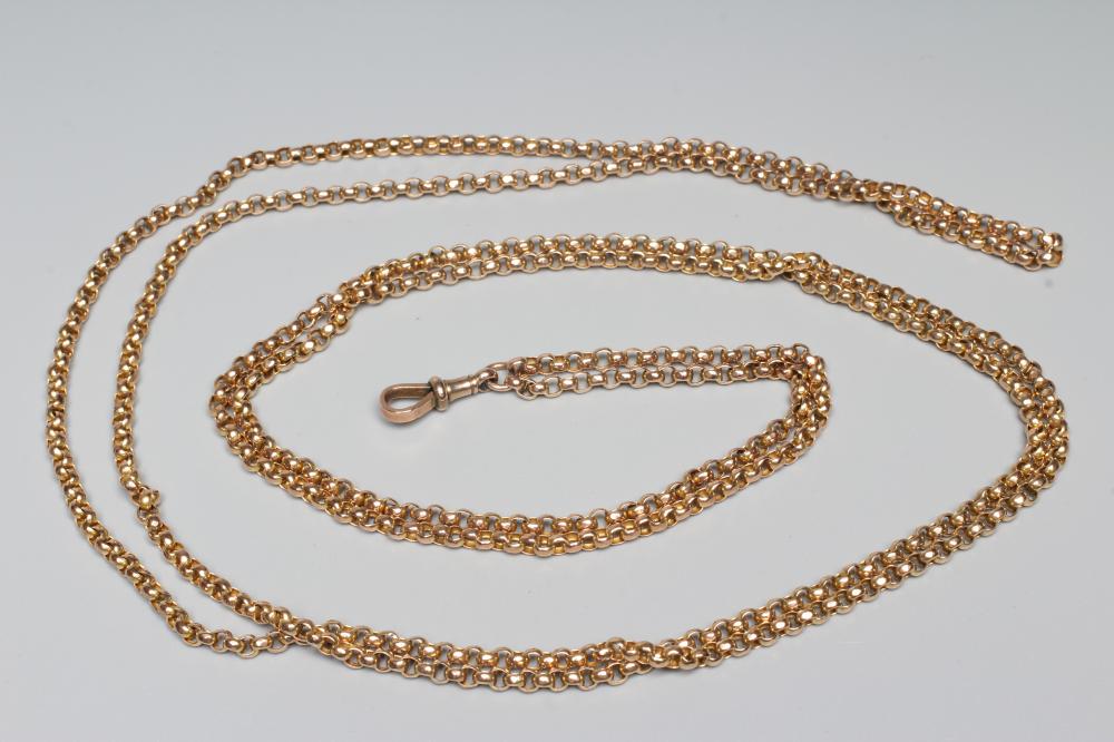 A guard chain with faceted belcher links and dog-clip fastener ...
