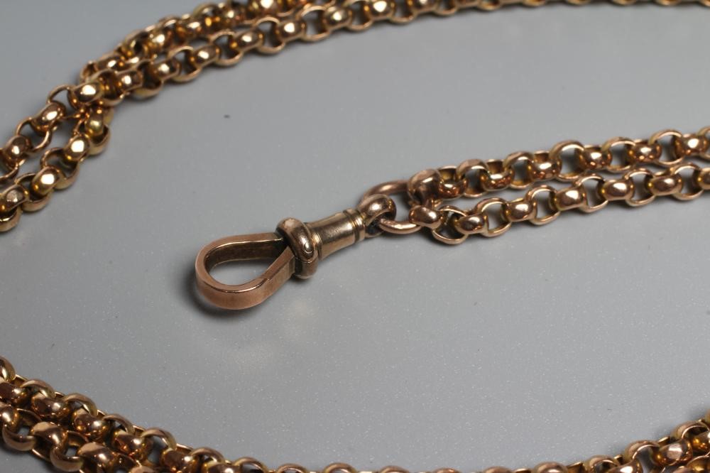 A guard chain with faceted belcher links and dog-clip fastener ...