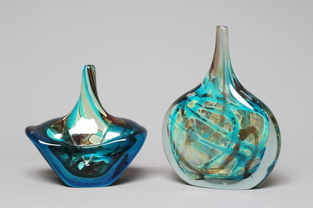 A mdina glass ice cut fish vase, 1975, with brown, amber and turquoise ...