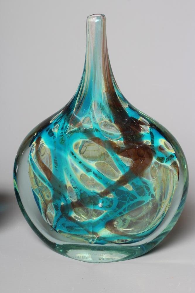 A mdina glass ice cut fish vase, 1975, with brown, amber and turquoise ...