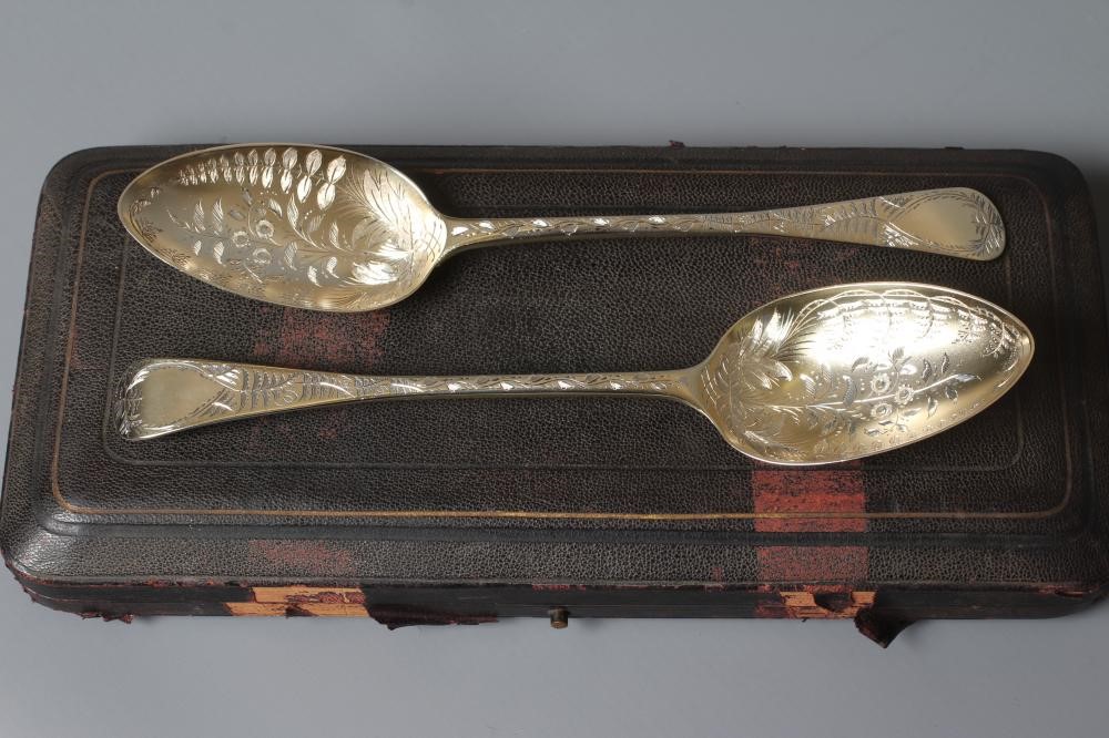 A pair of early victorian silver old english pattern table spoons by ...