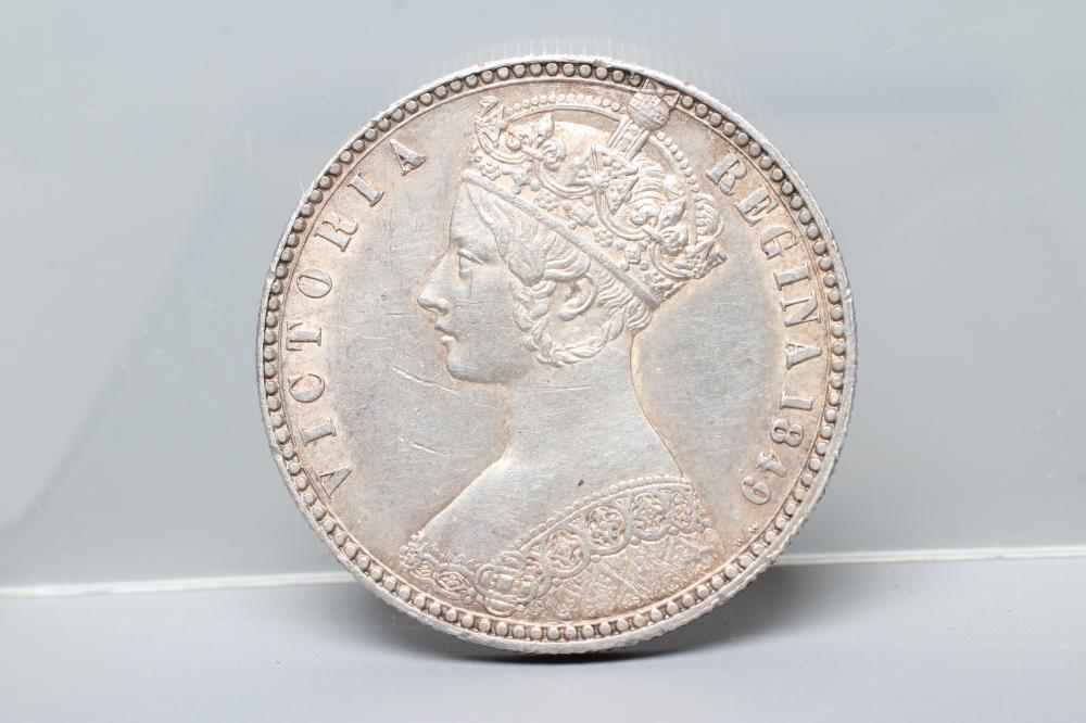 A victoria 'godless' one florin, 1849, 11.2g (est. plus 24% premium inc ...