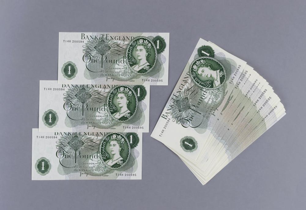 Thirty six bank of england one pound notes with error, all notes have ...