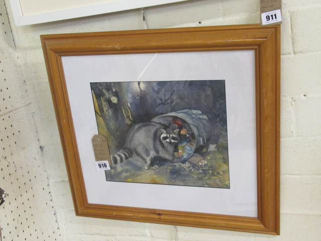 Watercolour of racoon by brian needham | Hartleys Auctioneers & Valuers