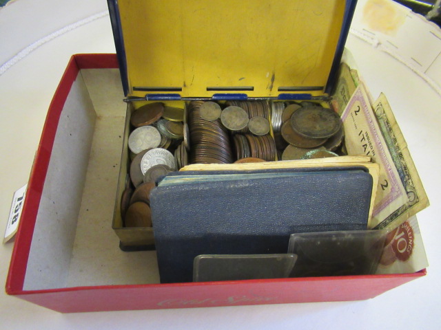 Tin of silver and other coins and ww ii issue european bank notes ...