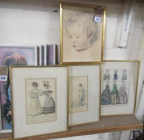 Reproduction print of a child and three fashion prints | Hartleys ...