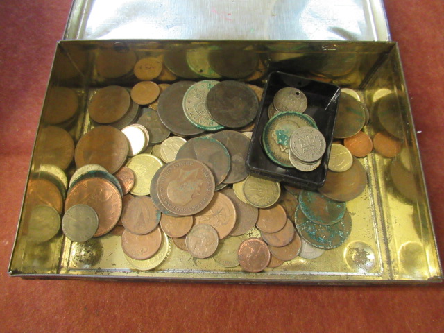 Vintage tin of world coins some silver | Hartleys Auctioneers & Valuers