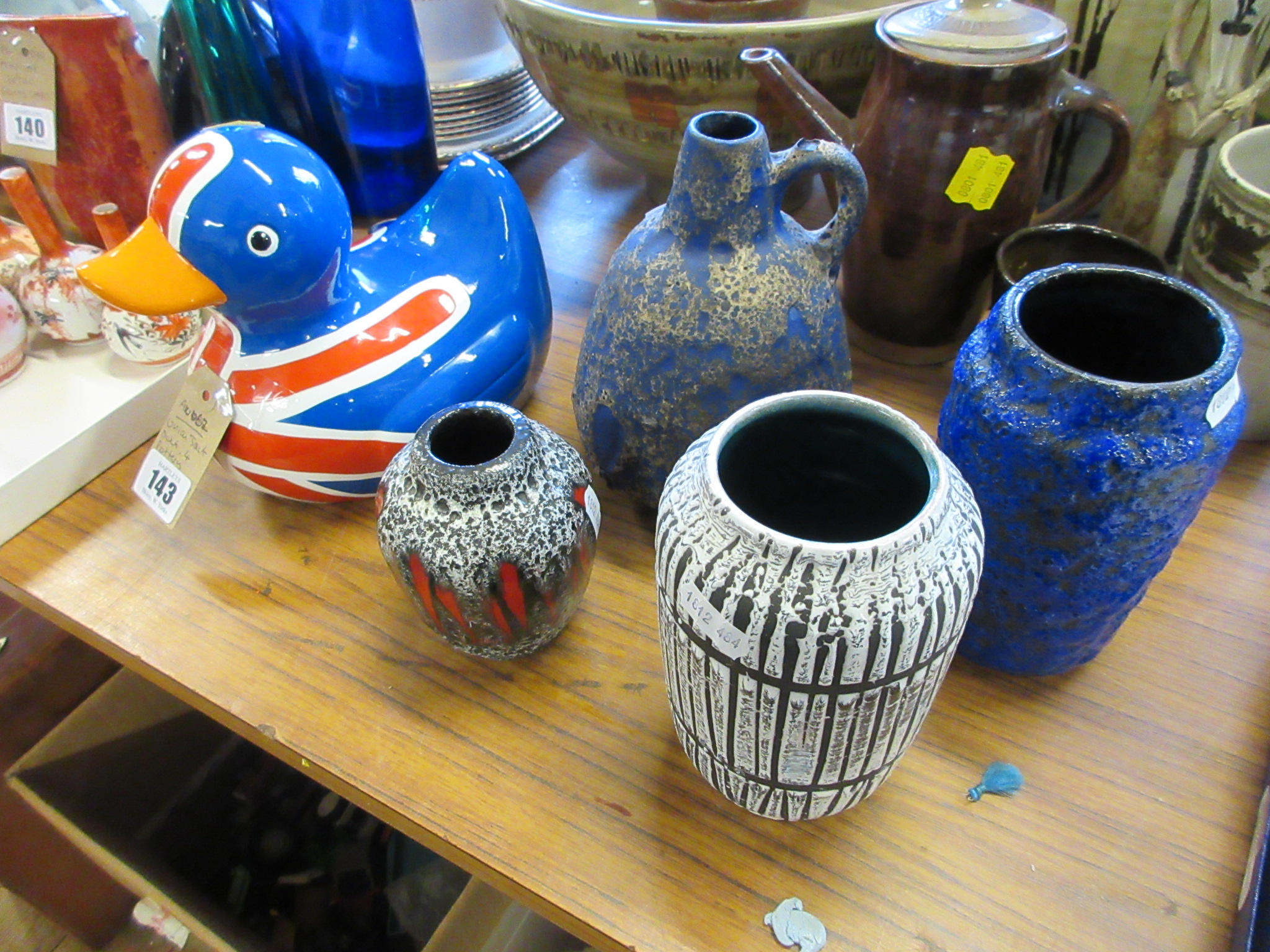 Union jack duck and four ceramic vases | Hartleys Auctioneers & Valuers