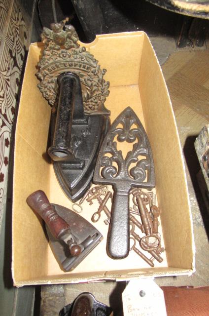 Box of vintage iron items and keys | Hartleys Auctioneers & Valuers