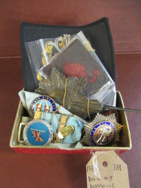 Box of masonic regalia including silver star badge etc | Hartleys ...
