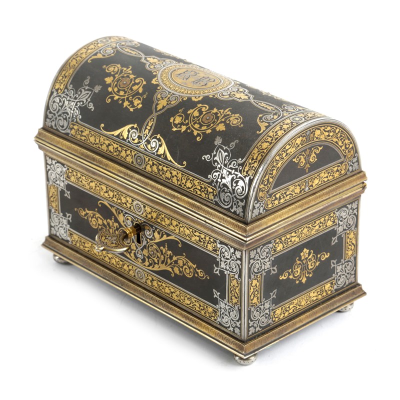 A fine spanish damascened steel casket | Woolley and Wallis