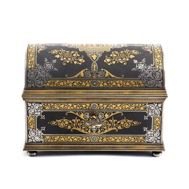 A fine spanish damascened steel casket | Woolley and Wallis