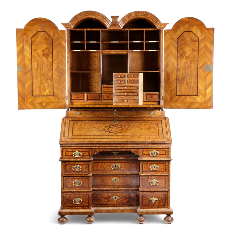 A north european field maple and walnut bureau bookcase | Woolley and ...