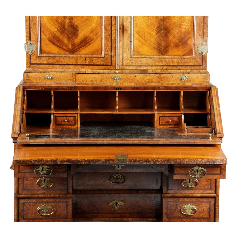 A north european field maple and walnut bureau bookcase | Woolley and ...