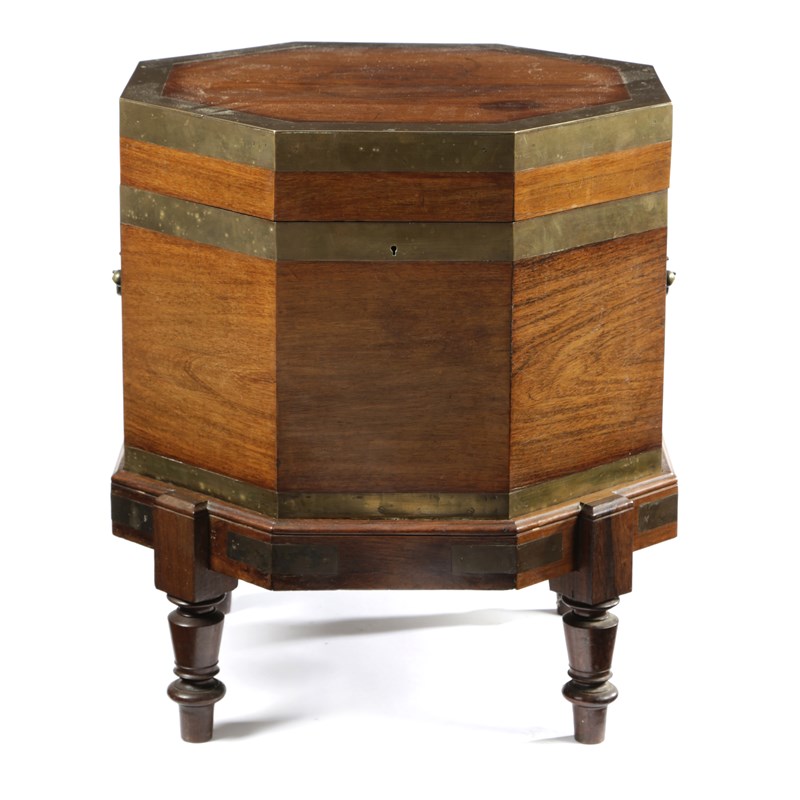 A brass bound padouk wine cooler on stand | Woolley and Wallis