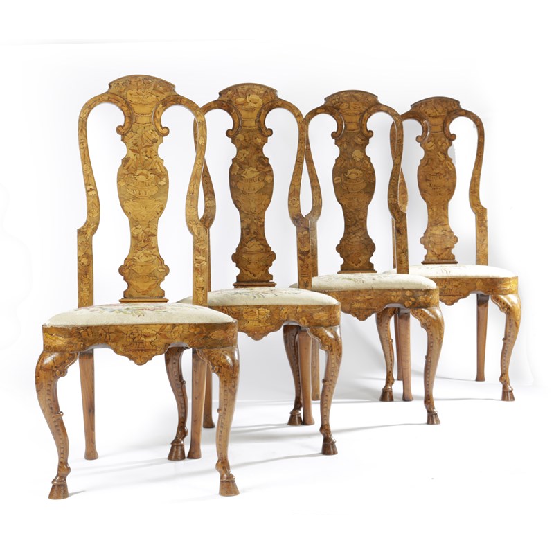 A set of four dutch walnut and marquetry side chairs | Woolley and Wallis