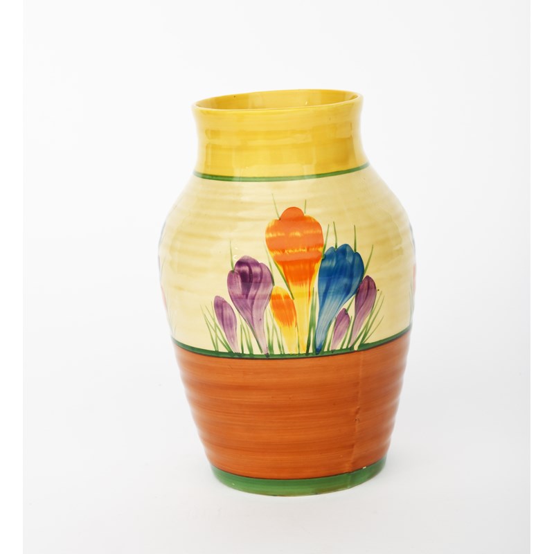 'crocus' a clarice cliff bizarre isis vase, painted in colours between ...