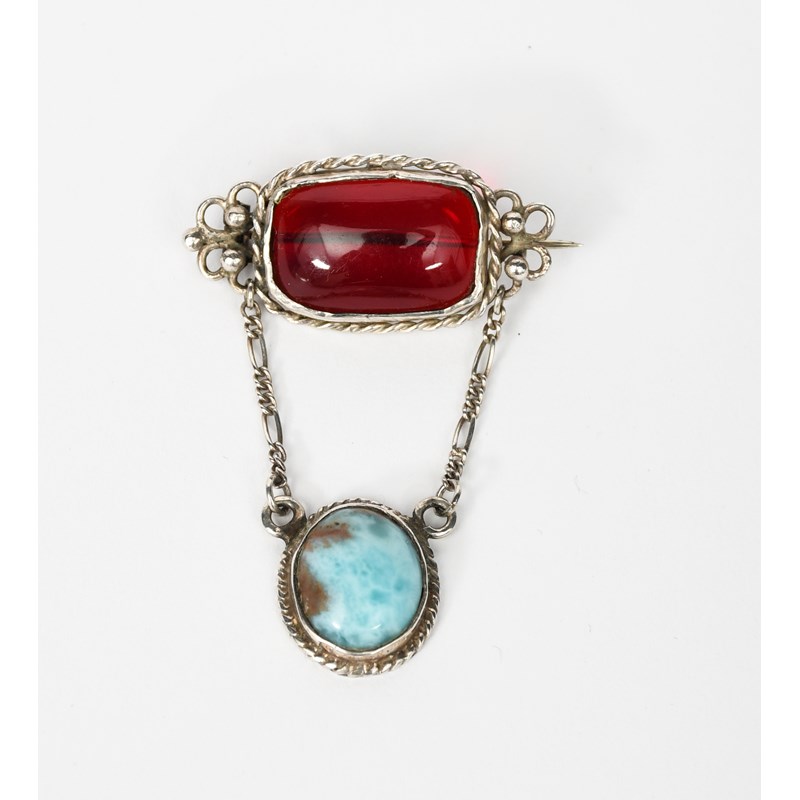 A silver and turquoise brooch possibly guild of handicraft, silver ...